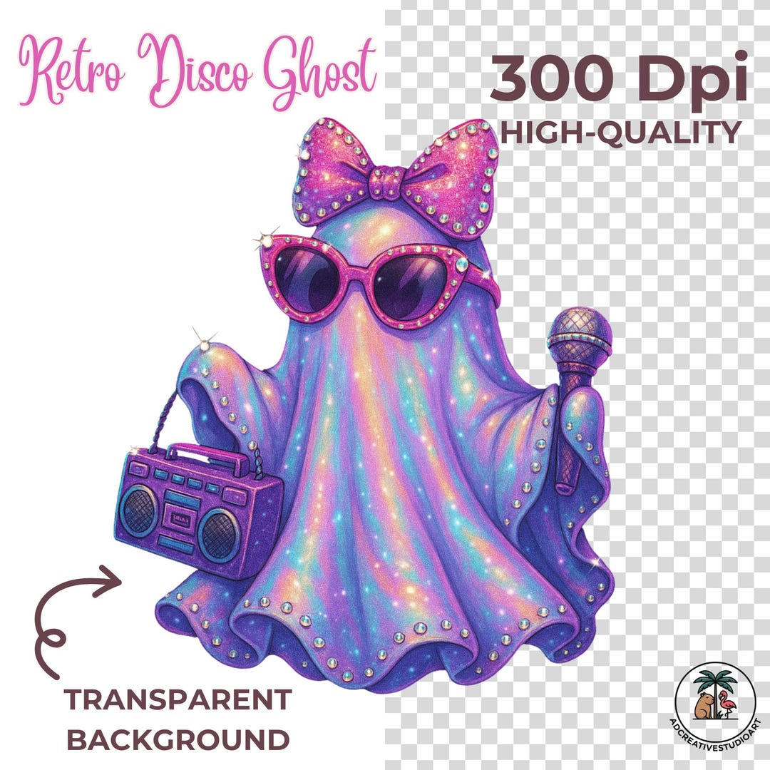 Kawaii Disco Ghost PNG: Retro Halloween Clipart (4000x4000 Px) - Etsy