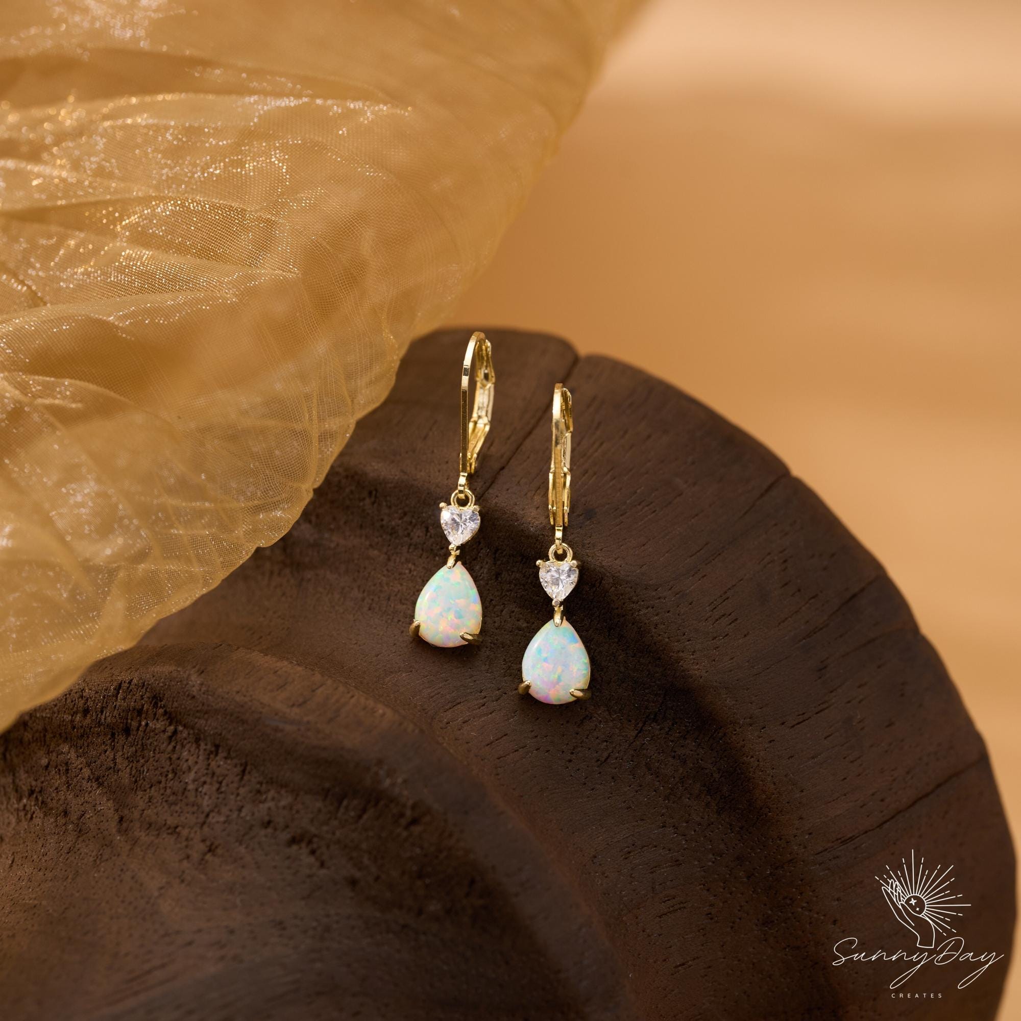 Dainty Diamond Opal Drop Earrings, Minimalist Gemstone Earrings, Women ...