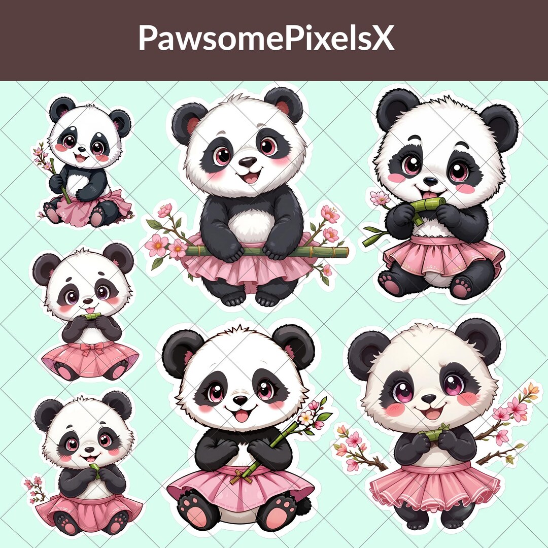 Cute Panda Stickers PNG Bundle – Kawaii Digital Download, Printable ...
