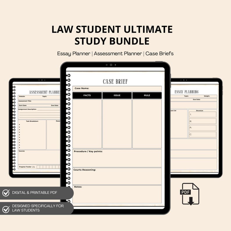 Law Student Study Planner Bundle | Essay, Assessment & Case Brief ...