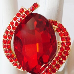 Oval Cocktail Ring With Red Rhinestones,holidayjewelry,gift for Her ...