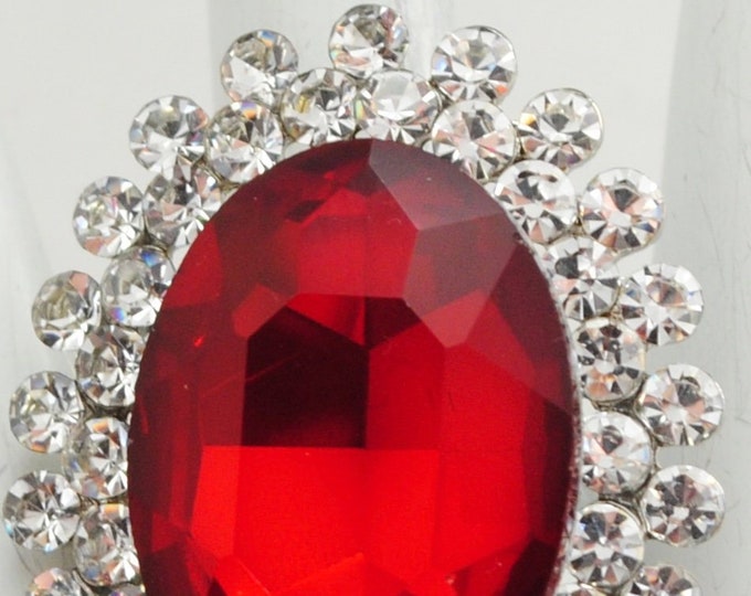 Red Cocktail Ring Clear Rhinestones Big Oval Ring Gift for Women ...