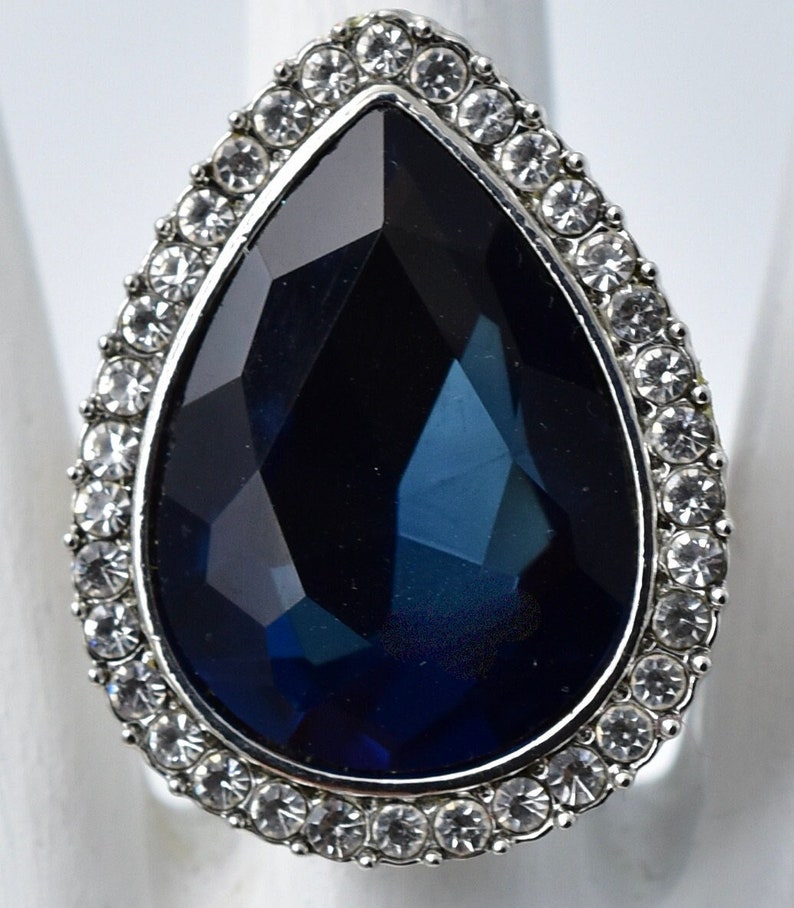 Blue Teardrop Ring Crystal Ring Silver Ring Adjustable Ring - Etsy