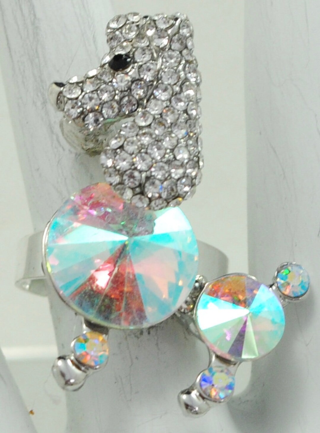 Dog Ring AB Rhinestones French Poodle Pet Jewelry Gift for Her ...
