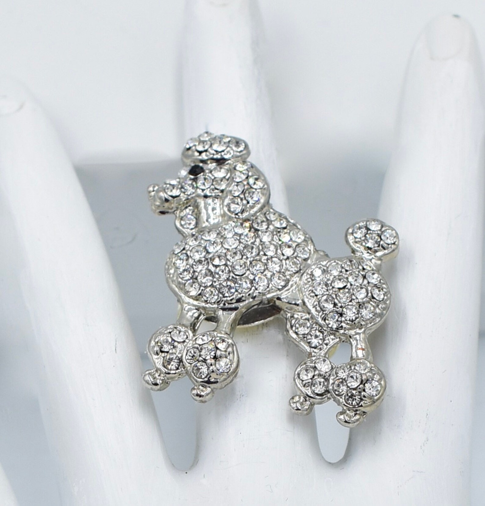 Rhinestone French Poodle Ring Silver Dog Ring Adjustable Ring | Etsy