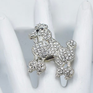 Rhinestone French Poodle Ring Silver Dog Ring Adjustable Ring - Etsy