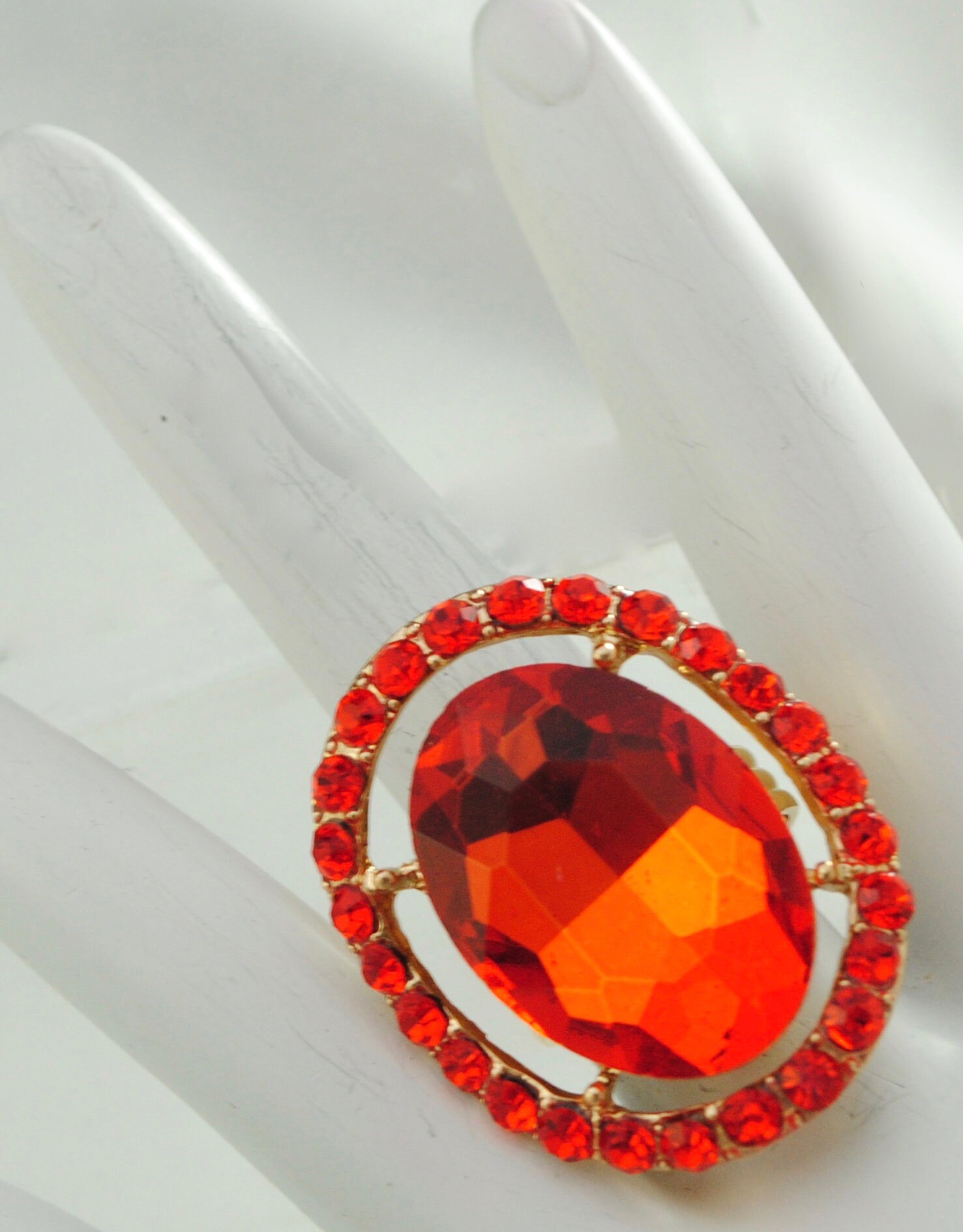 Orange Cocktail Ring Rhinestones Oval Ring Big Ring Gift For | Etsy