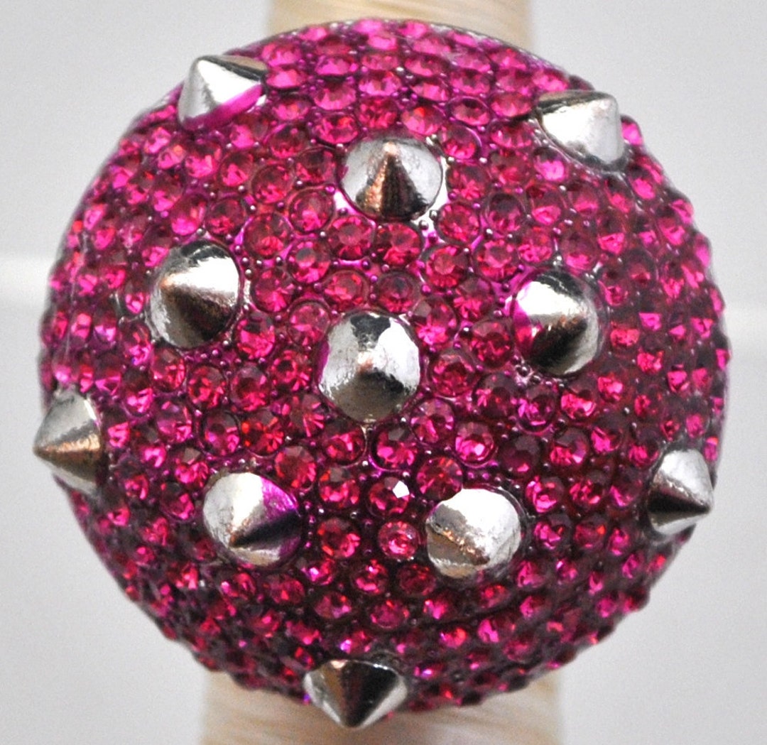 Magenta Dome Ring Silver Spikes Rhinestone Ring Adjustable Ring - Etsy