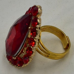 Big Red Cocktail Ring Red Rhinestones Teardrop Ring Holiday | Etsy