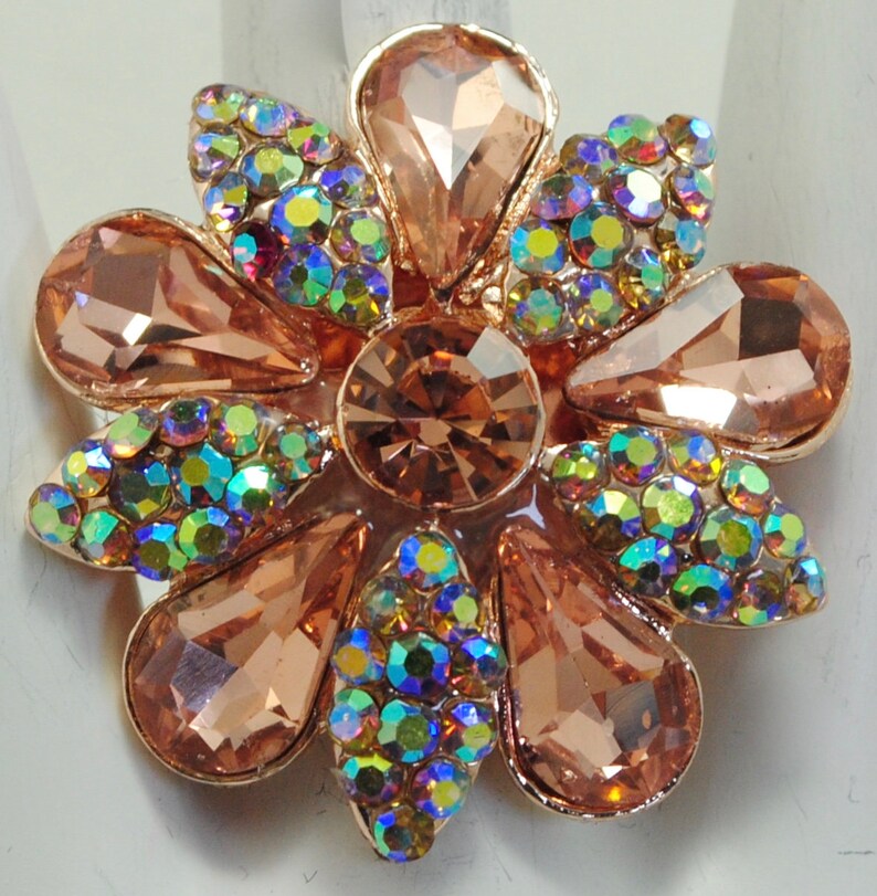 Rose Gold Floral Ring AB Rhinestones Gift for Her Cocktail - Etsy