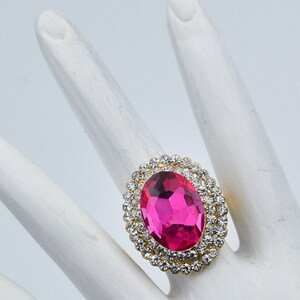 Oval Pink Cocktail Ring With Clear Rhinestones Crystal Ring - Etsy
