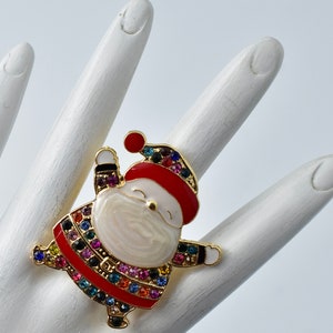 Santa Claus Ring Christmas Jewelry Multicolor Rhinestones Adjustable ...