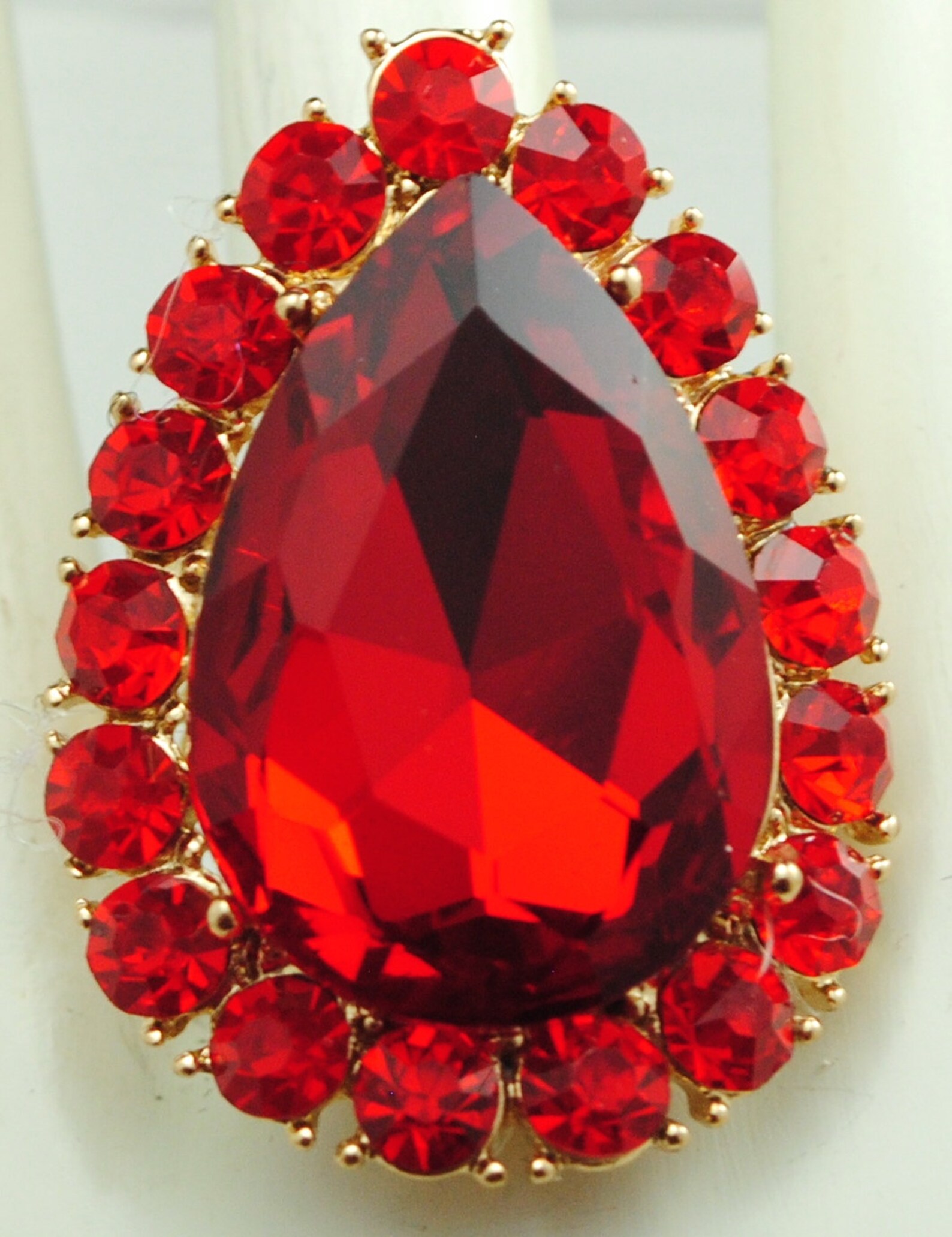 Big Red Cocktail Ring Red Rhinestones Teardrop Ring Holiday | Etsy