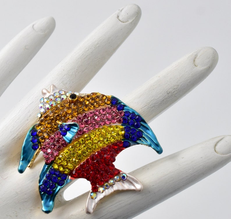 Rhinestone Fish Ring Multicolor Rhinestones Striped Ring - Etsy