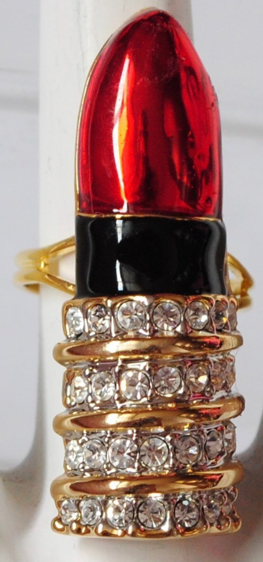 Red Lipstick Ring Rhinestones Gold Ring Gift for Women Adjustable Ring ...