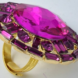 Fuchsia Cocktail Ring Oversized Round Ring Fuchsia Rhinestones ...