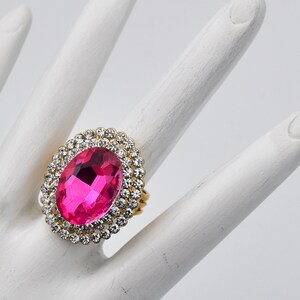 Oval Pink Cocktail Ring With Clear Rhinestones Crystal Ring - Etsy
