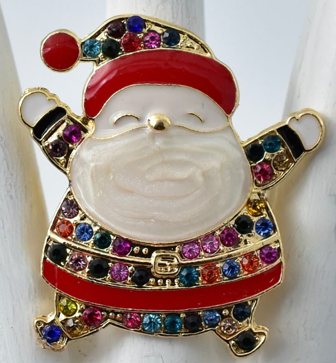 Santa Claus Ring Christmas Jewelry Multicolor Rhinestones Adjustable ...