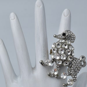 Rhinestone Poodle Dog Ring Silver Ring Big Dog Ring Pet Jewelry ...