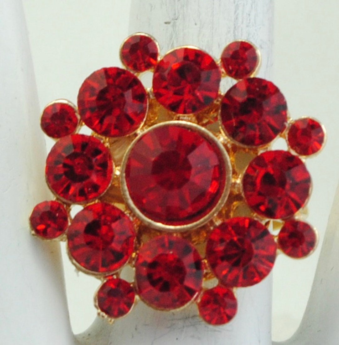 Red Rhinestone Ring Floral Ring Gold Ring Holiday Jewelry Gift for Her ...