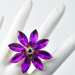 Purple Flower Ring Rhinestone Ring Gold Ring Crystal Ring Adjustable ...