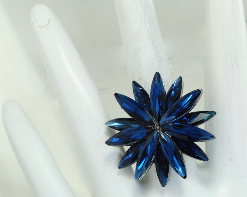 Navy Blue Crystal Ring Marquise Rhinestones Cluster Ring Gift | Etsy