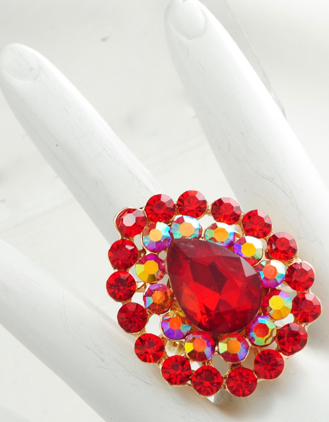 Red Teardrop Ring AB Rhinestones HolidayJewelryGift For | Etsy