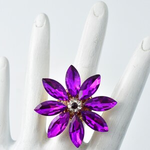 Purple Flower Ring Rhinestone Ring Gold Ring Crystal Ring Adjustable ...