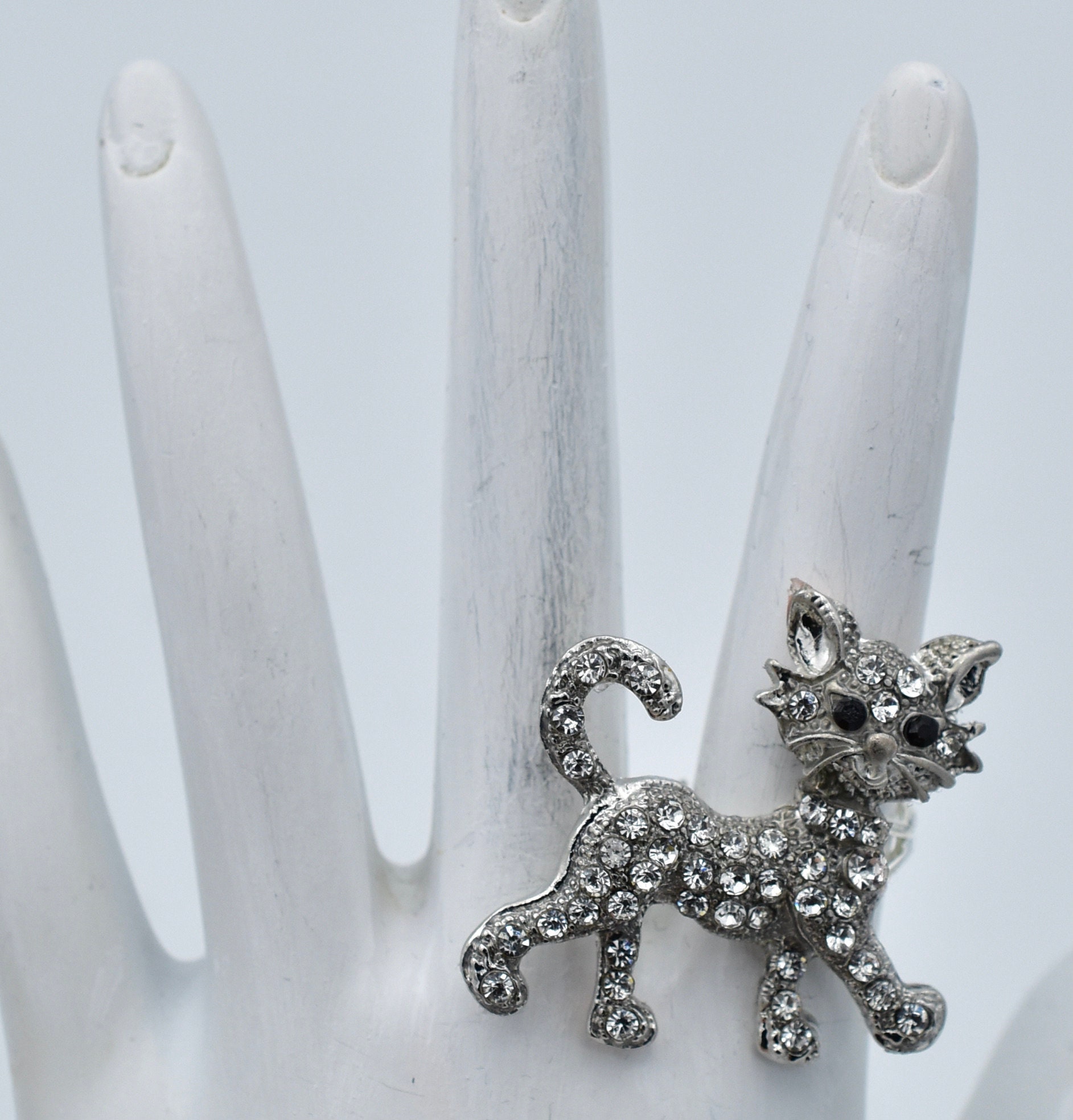Rhinestone Cat Ring Silver Ring Pet Jewelry Adjustable Ring | Etsy