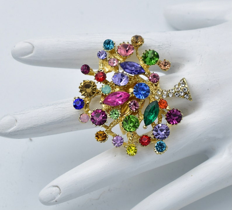 Tree of Life Ring Multicolor Rhinestone Ring Gold Ring | Etsy