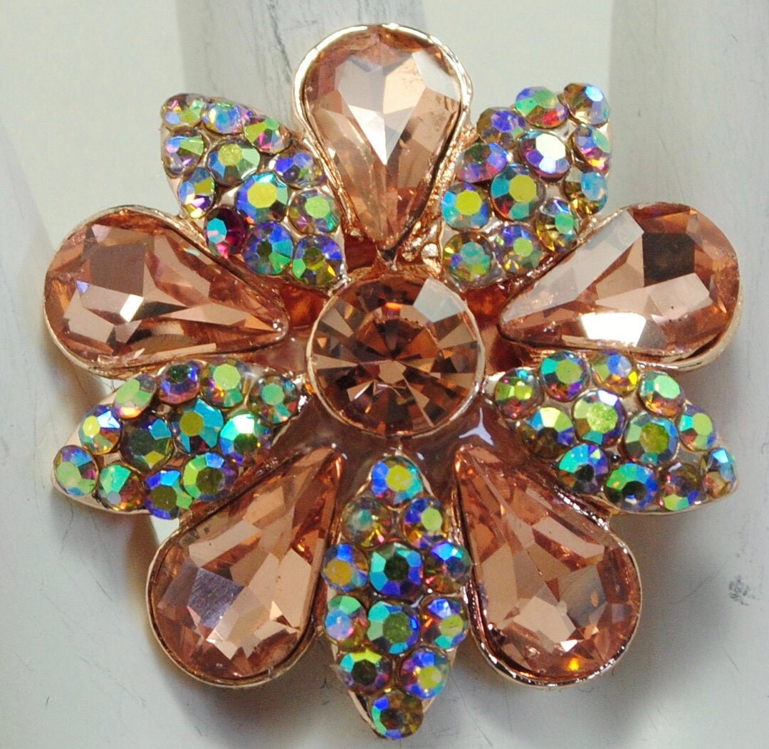 Rose Gold Floral Ring AB Rhinestones Gift for Her Cocktail - Etsy