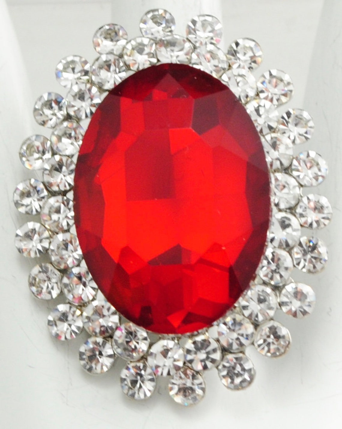 Red Cocktail Ring Clear Rhinestones Big Oval Ring Gift for | Etsy