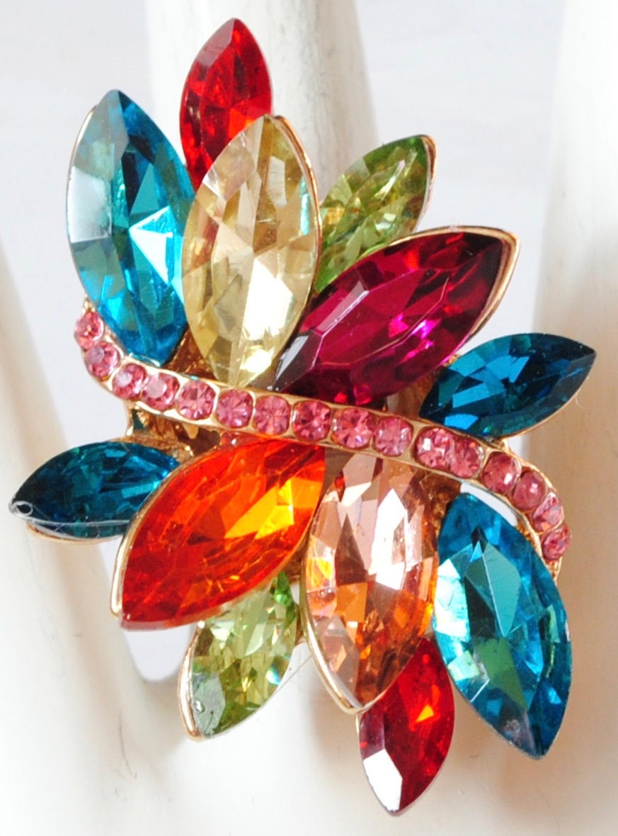 Multicolor Cocktail Ring Marquise Rhinestones Gift For Women | Etsy