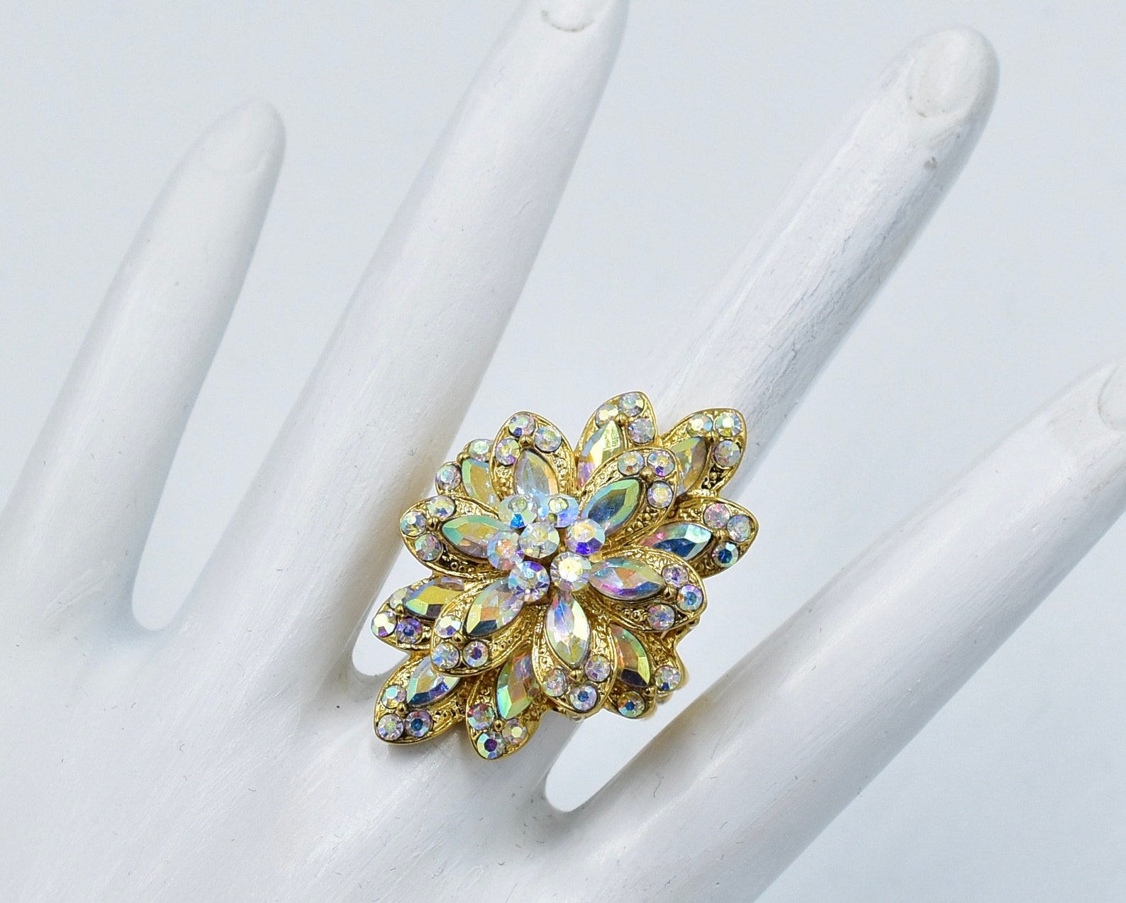 Gold Floral Rhinestone Ring Wedding Jewelry Gift for Women - Etsy