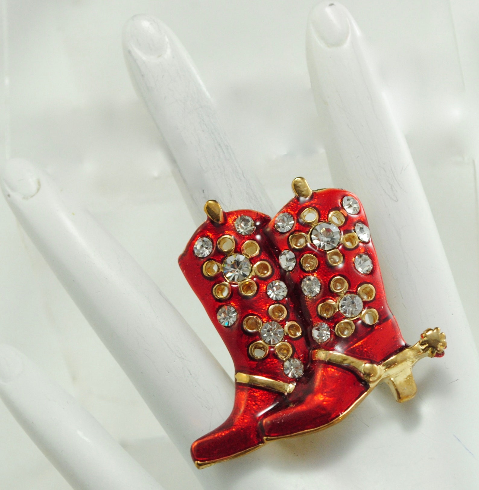 Red Cowboy Boots Ring Rhinestone Ring Gift for Her Adjustable - Etsy