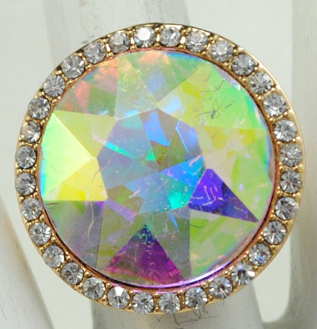 Iridescent Cocktail Ring Rhinestone Ring Gift for Women Wedding Jewelry ...