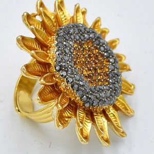 Sunflower Ring With Rhinestones Flower Jewelry Adjustable Ring | Etsy