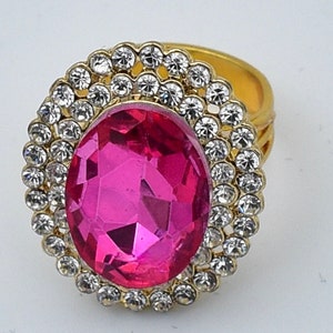 Oval Pink Cocktail Ring With Clear Rhinestones Crystal Ring - Etsy