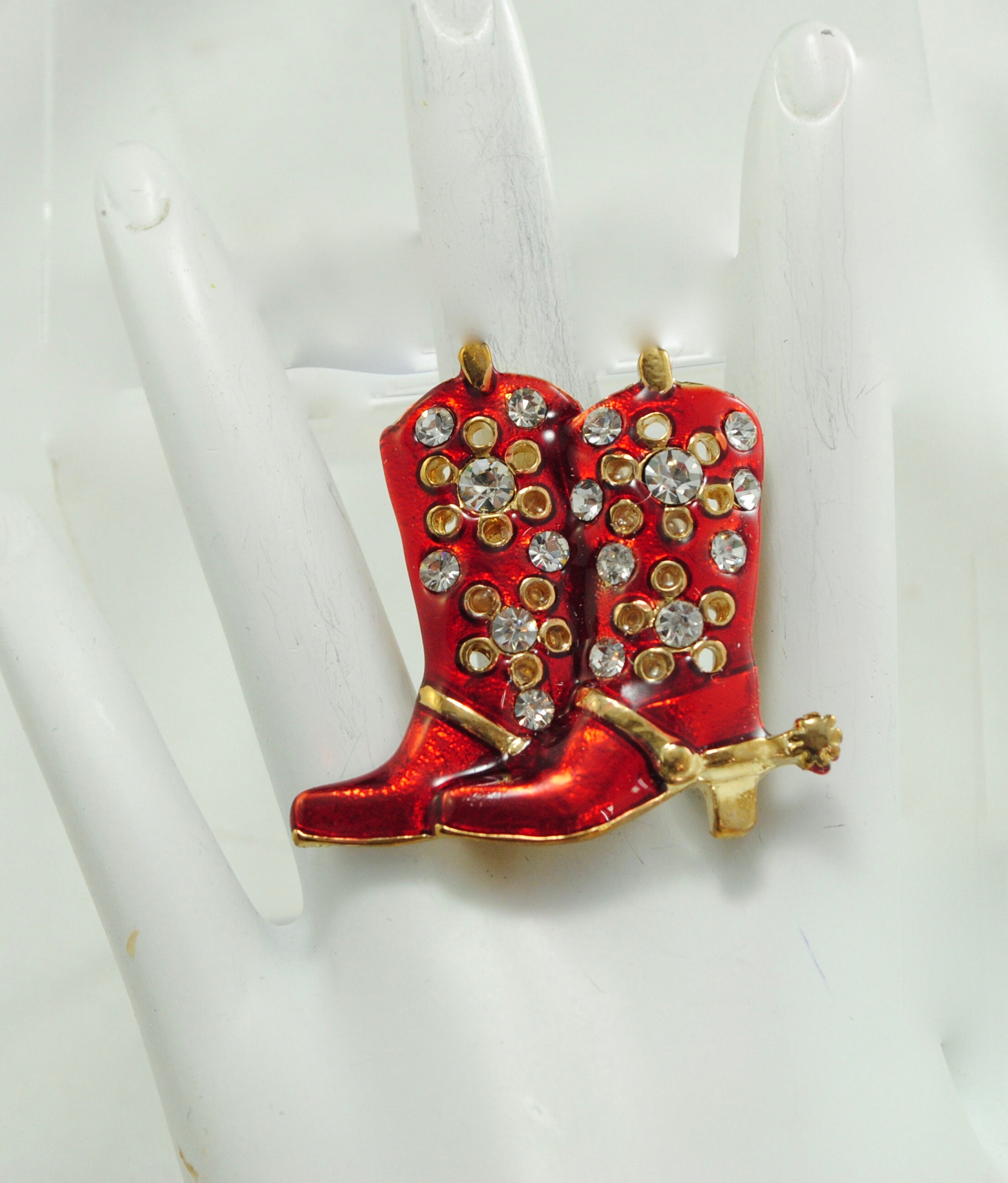 Red Cowboy Boots Ring Rhinestone Ring Gift For Her Adjustable | Etsy