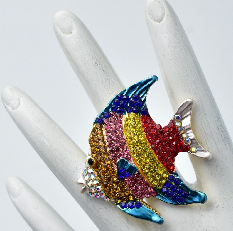 Rhinestone Fish Ring Multicolor Rhinestones Striped Ring - Etsy
