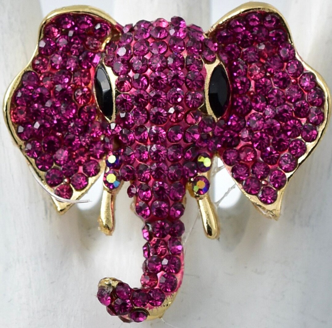 Fuchsia Rhinestone Elephant Ring, Adjustable Goldtone Jewelry - Etsy