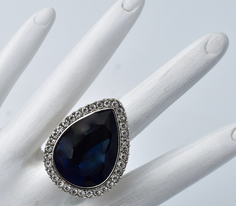 Blue Teardrop Ring Crystal Ring Silver Ring Adjustable Ring - Etsy