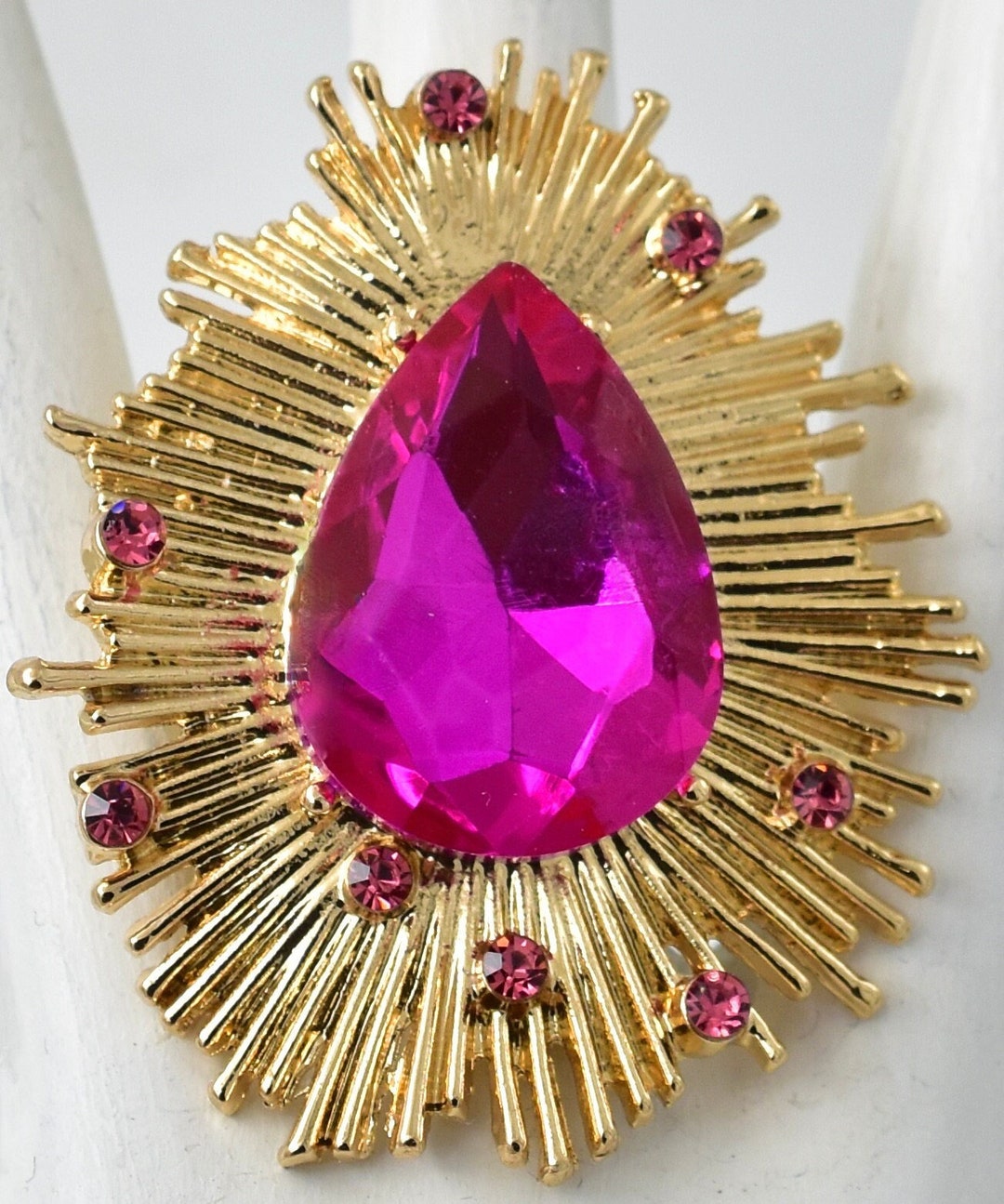 Fuchsia Cocktail Ring Big Gold Ring Wedding Jewelry Adjustable Ring - Etsy