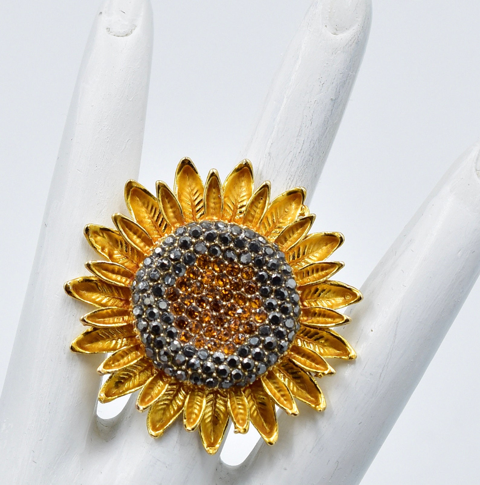 Sunflower Ring With Rhinestones Flower Jewelry Adjustable Ring | Etsy