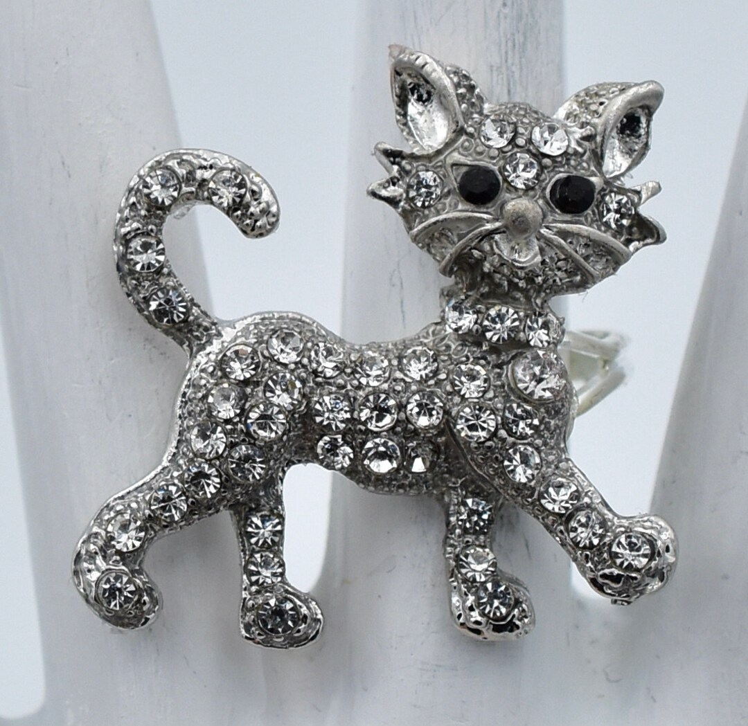 Rhinestone Cat Ring Silver Ring Pet Jewelry Adjustable Ring - Etsy