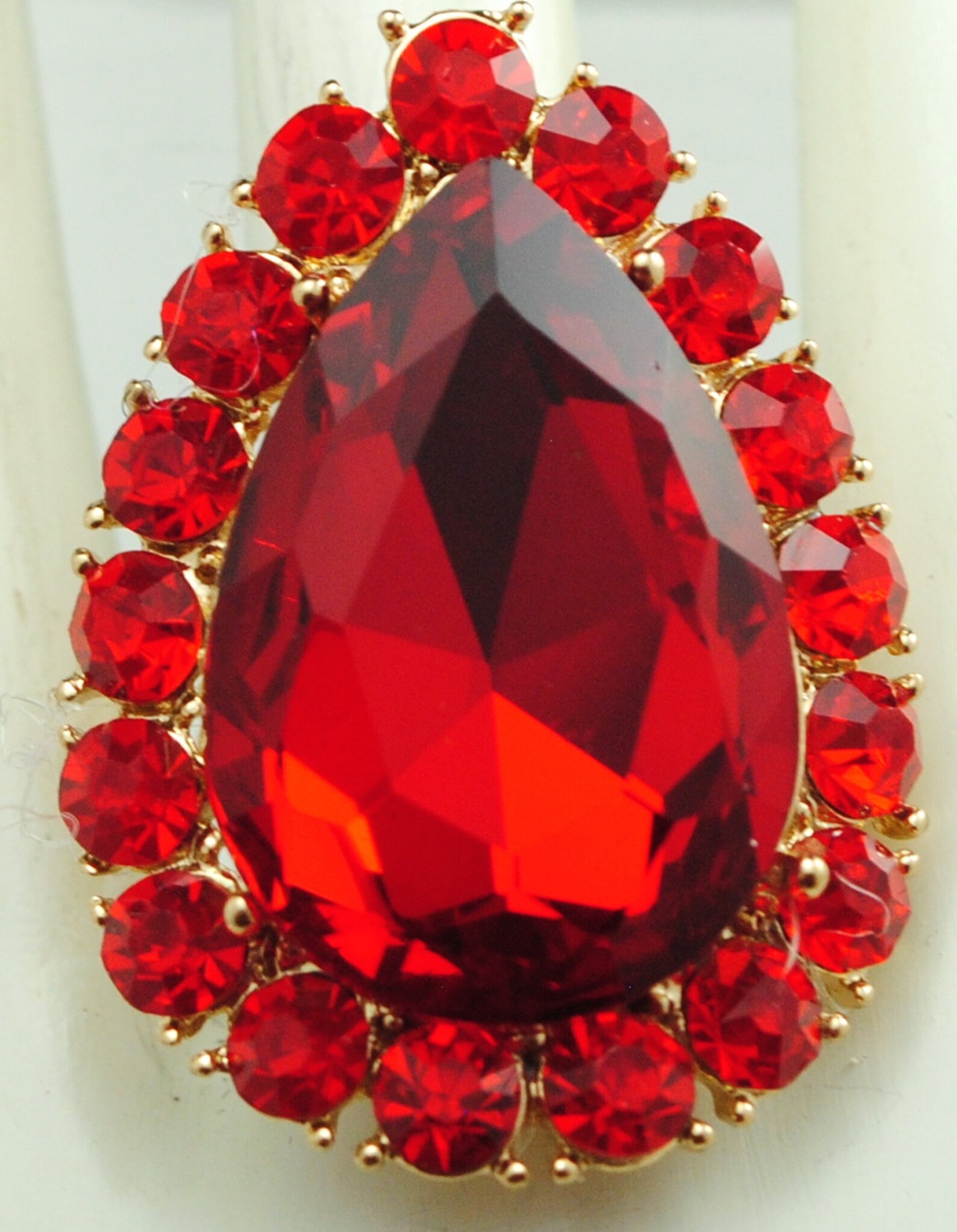 Big Red Cocktail Ring Red Rhinestones Teardrop Ring Holiday | Etsy