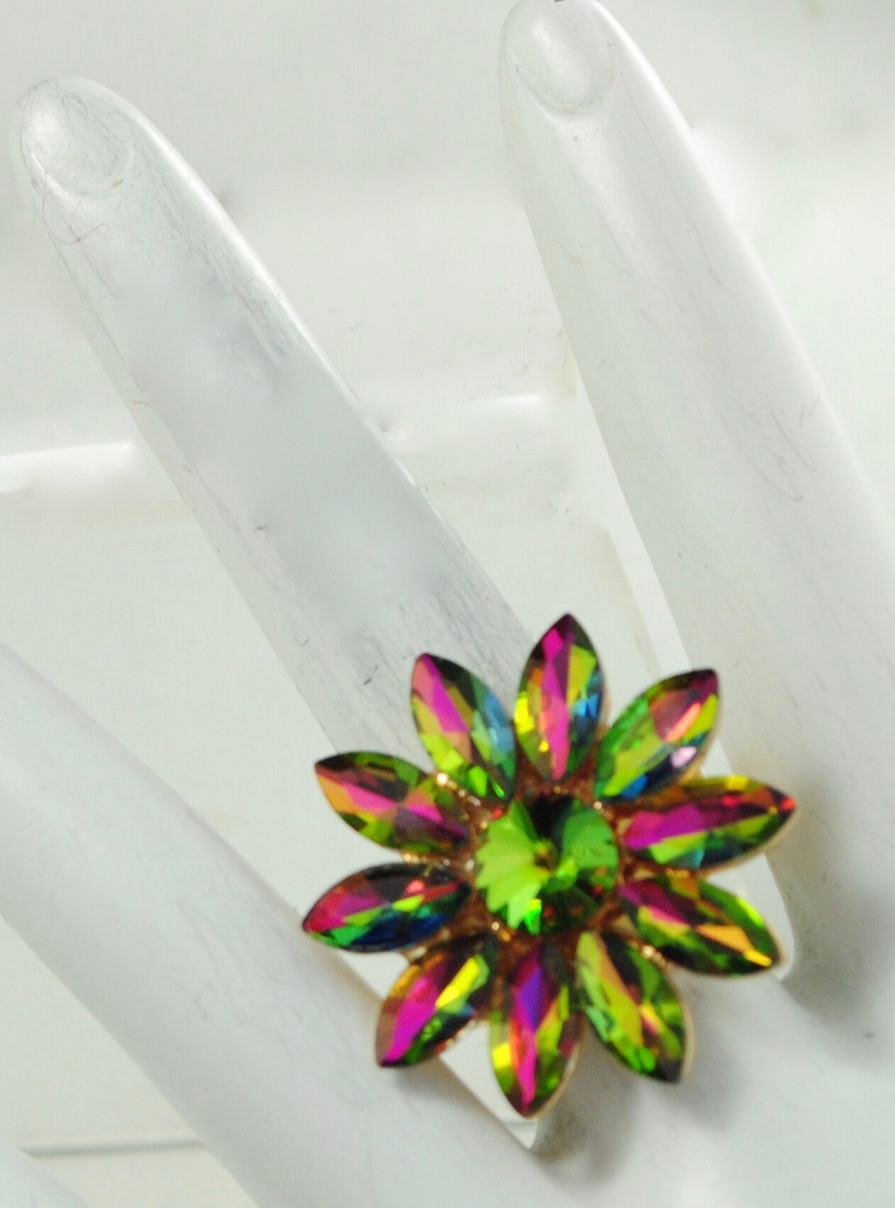 Rainbow Flower Ring Multicolor AB Rhinestones Gift For Women | Etsy