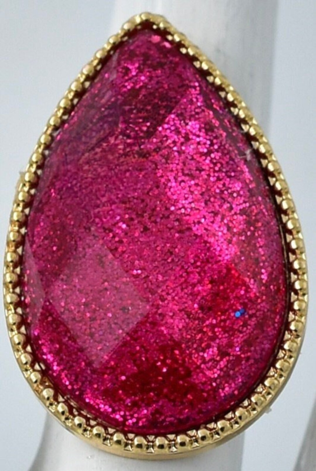Magenta Cocktail Ring Gold Ring Teardrop Ring Sparkly Ring Adjustable ...