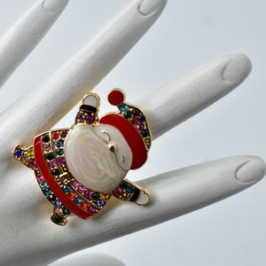 Santa Claus Ring Christmas Jewelry Multicolor Rhinestones Adjustable ...