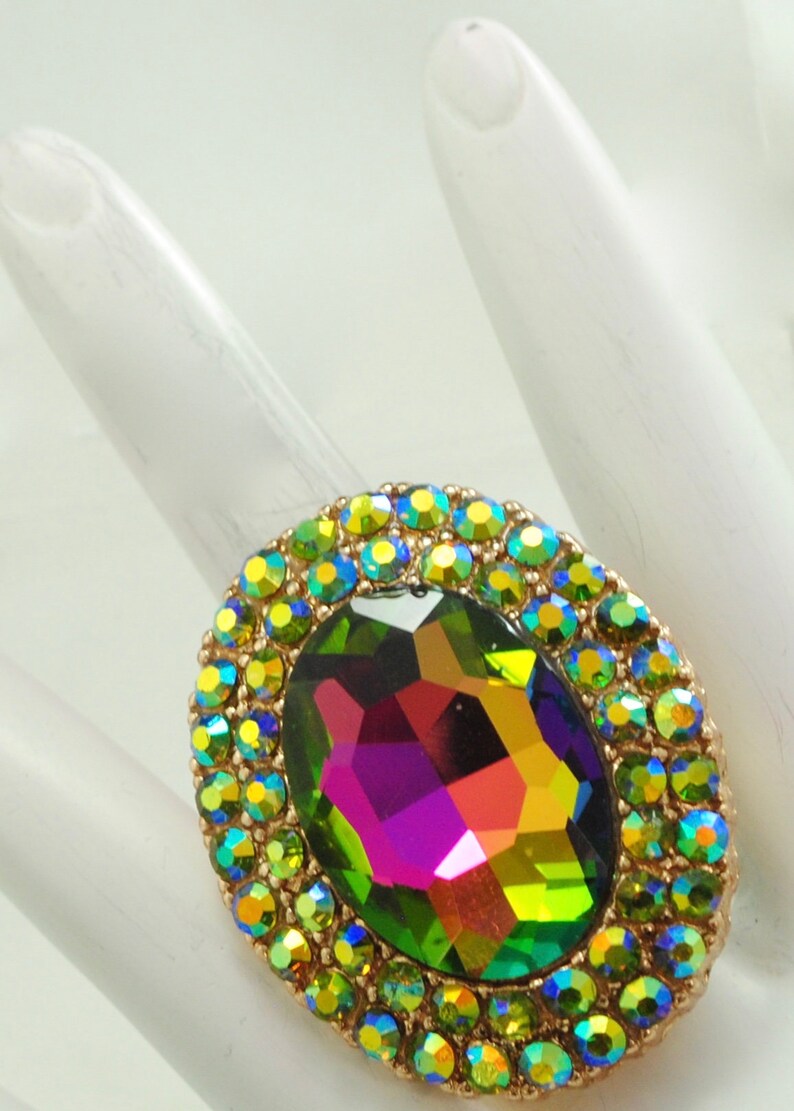 Iridescent Rainbow Ring AB Rhinestones Oval Ring Gold Ring - Etsy